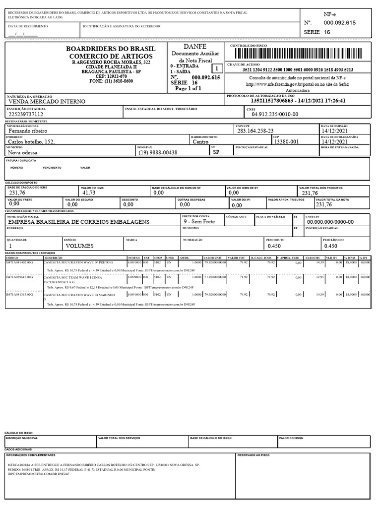 35211204912235001000550160000926151849035213-nfe | PDF | Recibo