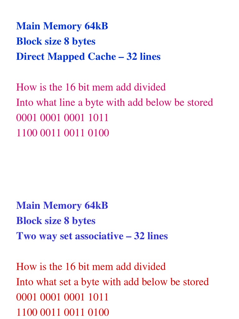 Main Memory 64kB Block Size 8 Bytes Direct Mapped Cache - 32 Lines ...