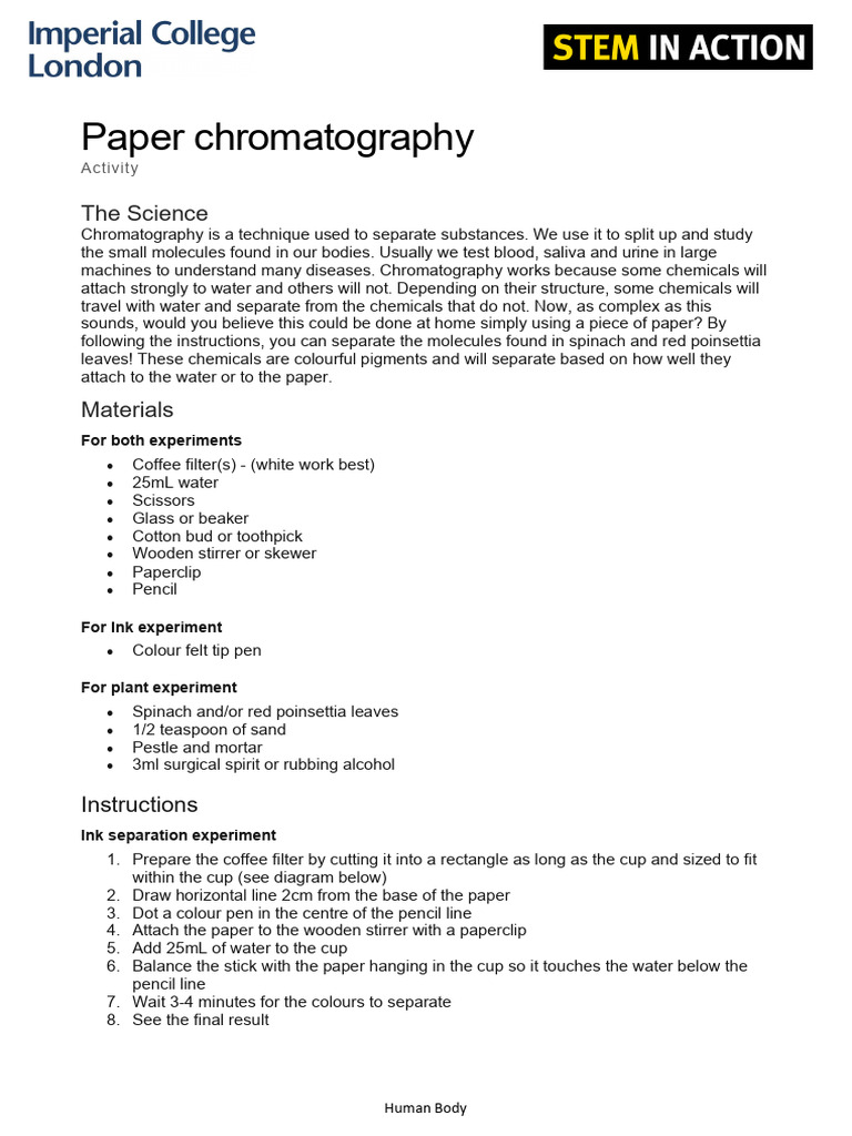 Chromatography Instructions | PDF | Water | Paper