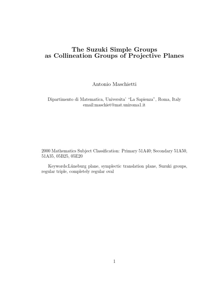 The Suzuki Simple Groups As Collineation Groups of Projective Planes ...