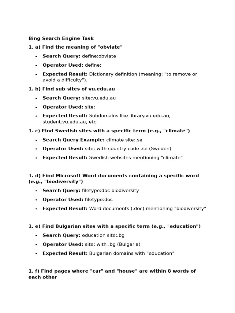 Bing Search Engine Task 2 | PDF