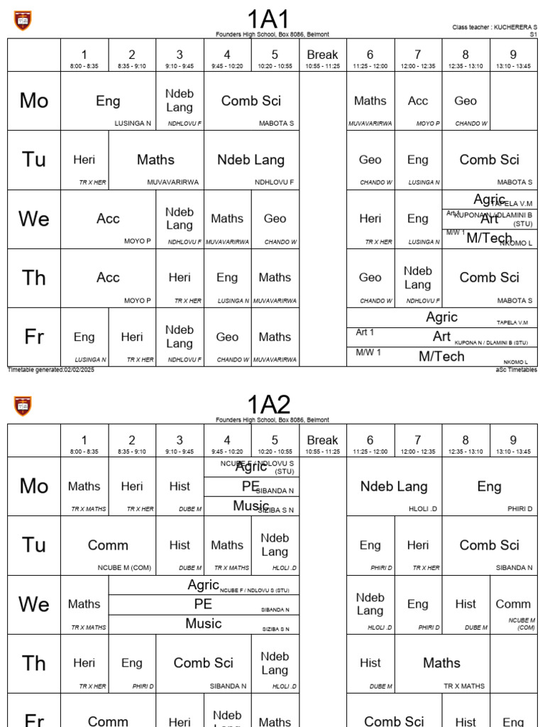 2025 Term 1 Class Fhs v2 | PDF