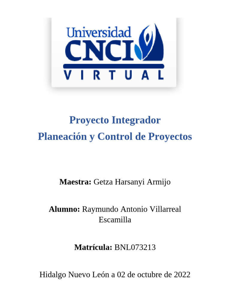 Proyecto Integrador Planeación y Control de Proyectos | PDF