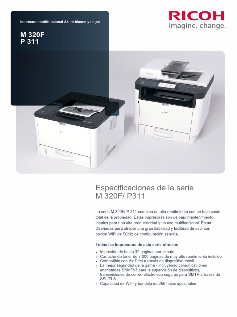 Especificaciones de La Serie M 320F/ P311: Impresora Multifuncional A4 ...