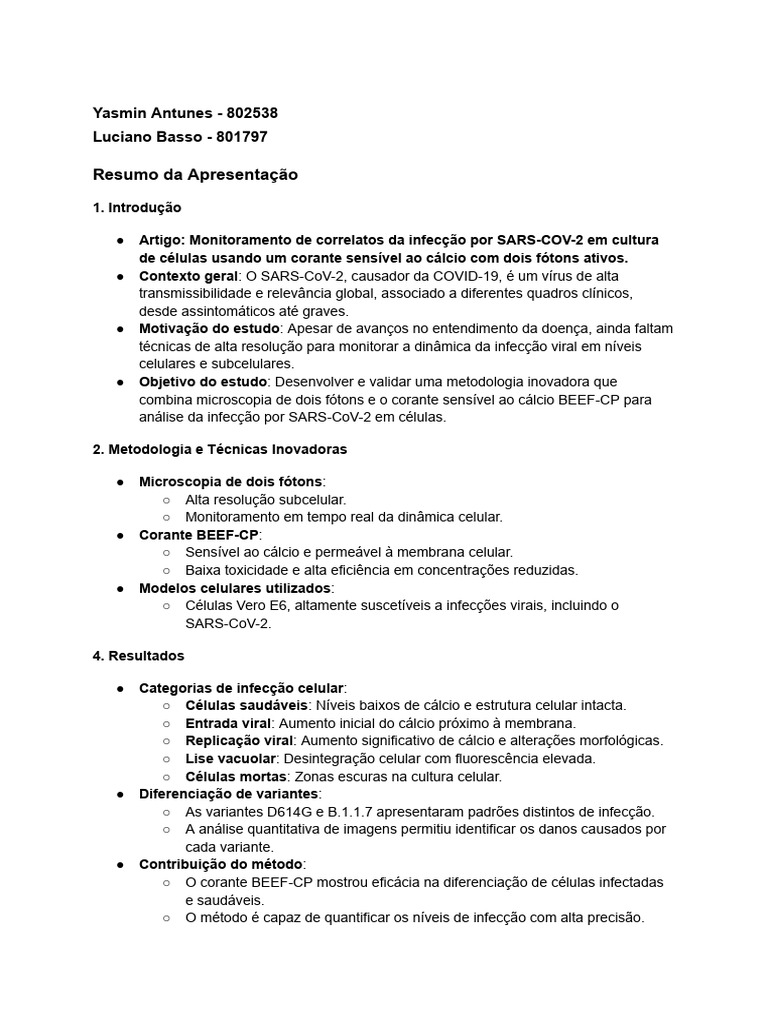 Resumo BIOCEL | PDF | Vírus | Célula (Biologia)