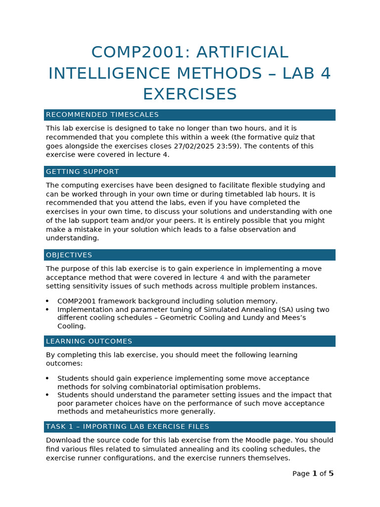 COMP2001 Lab 4 Exercises | PDF | Parameter (Computer Programming) | Metaheuristic