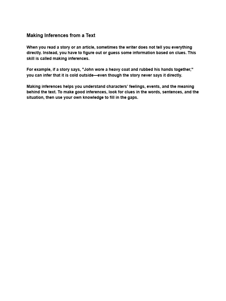 Making Inferences From A Text - A New Way To Analyse Story | PDF