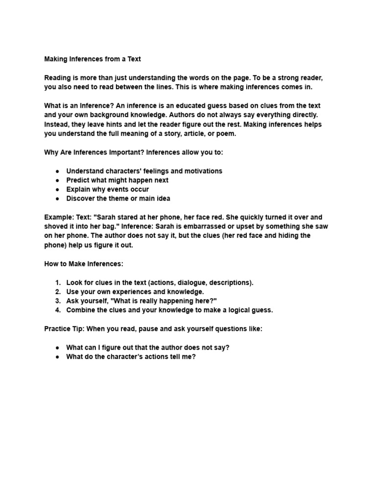 Making Inferences From A Text To Have Indepth Understanding of The ...