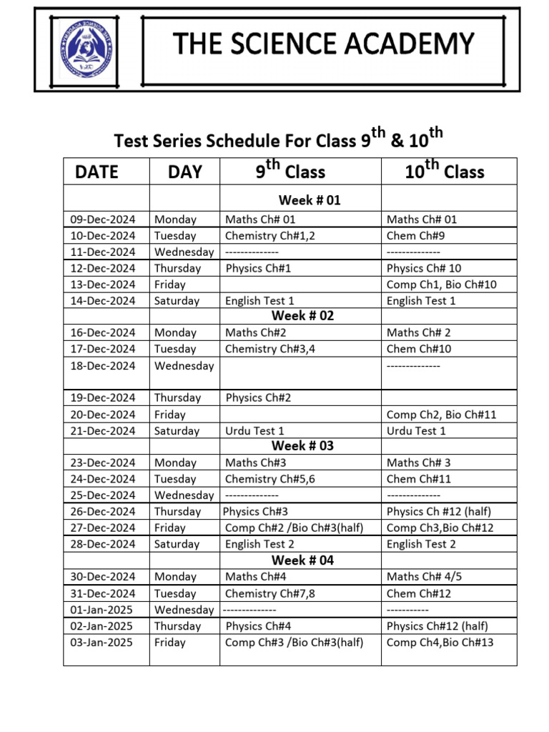 Final Test Series Schedule 2024-25 | PDF
