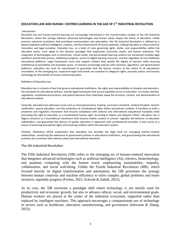 EDUCATION LAW AND HUMAN - CENTRED LEARNING IN THE AGE OF 5TH INDUSTRIAL ...