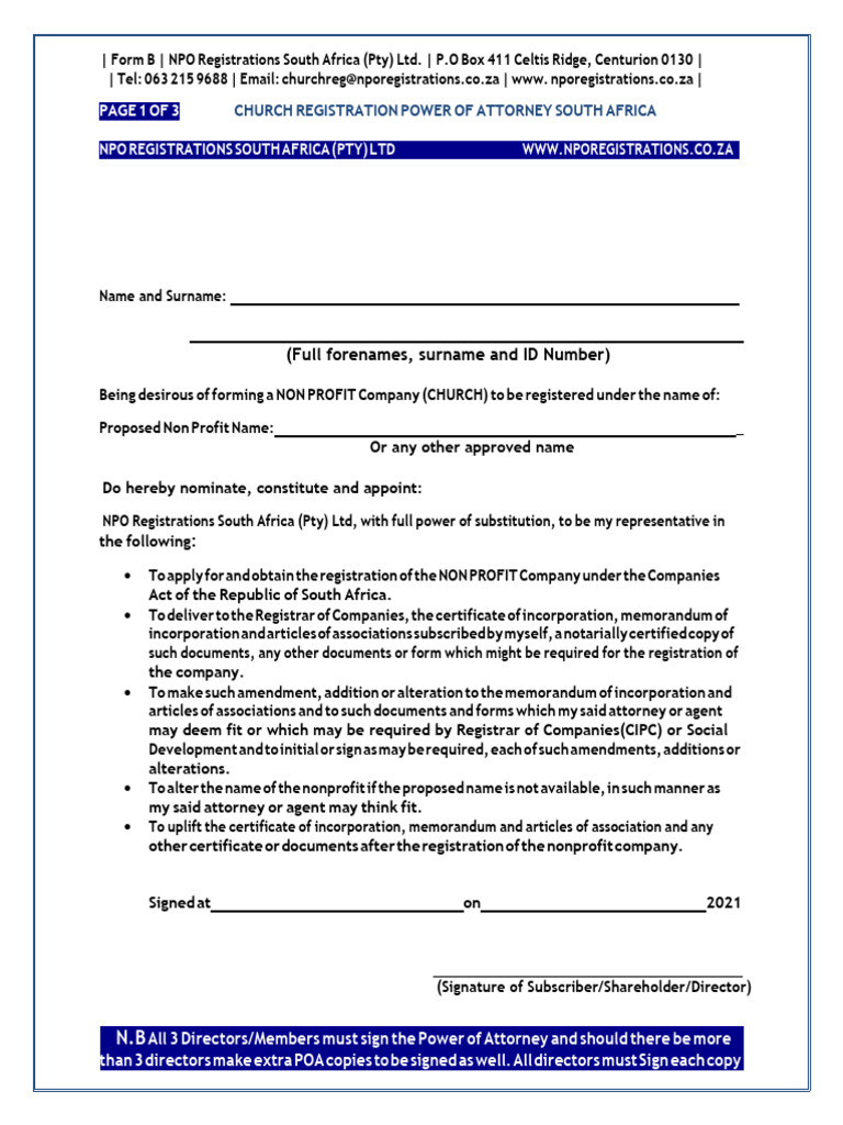 Church Registration Power of Attorney | PDF | Articles Of Association ...