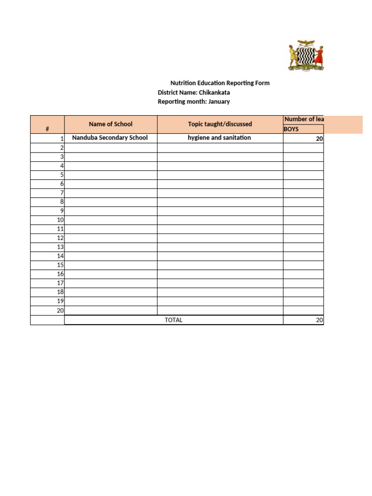 Nutrition Education Reporting Form | PDF