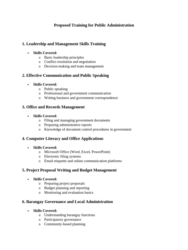 Proposed Training For Public Administration | PDF