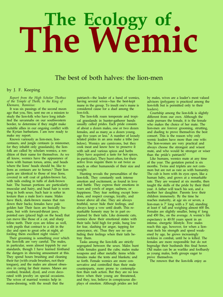 DM157 The Ecology of The Wemic | PDF | Lion | Predation