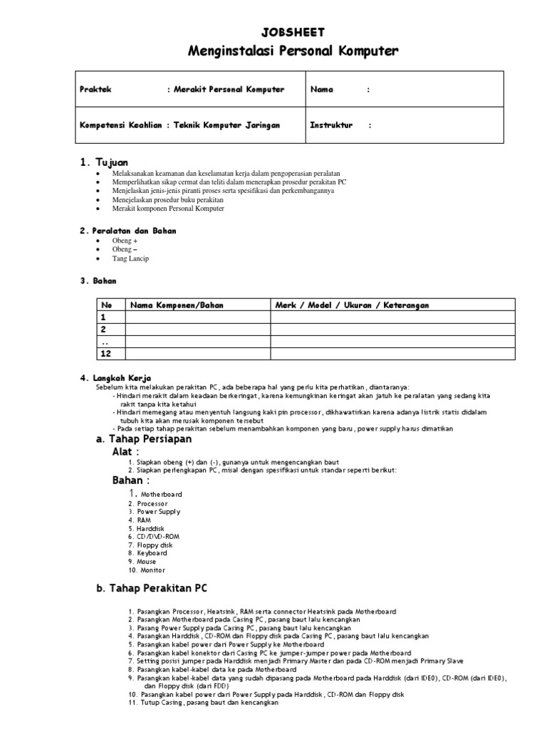 Contoh Jobsheet TKJ | PDF