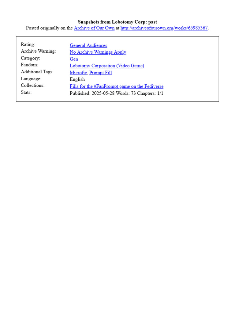 Snapshots From Lobotomy | PDF