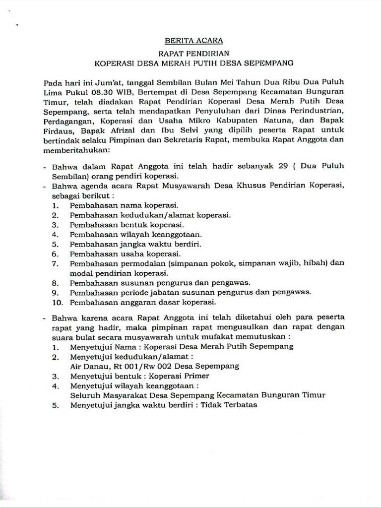 Contoh BAP Rapat Pembentukan Kopdes Merah Putih | PDF