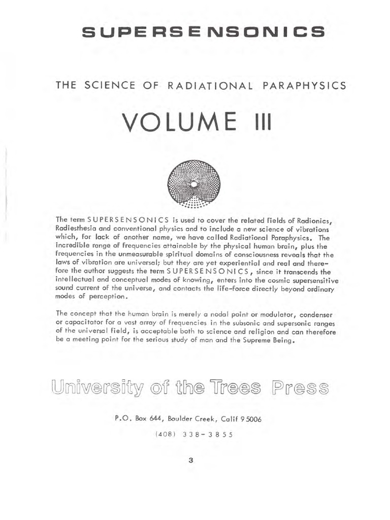 Supersensonics The Science of Radiational Paraphysics Vol III ...