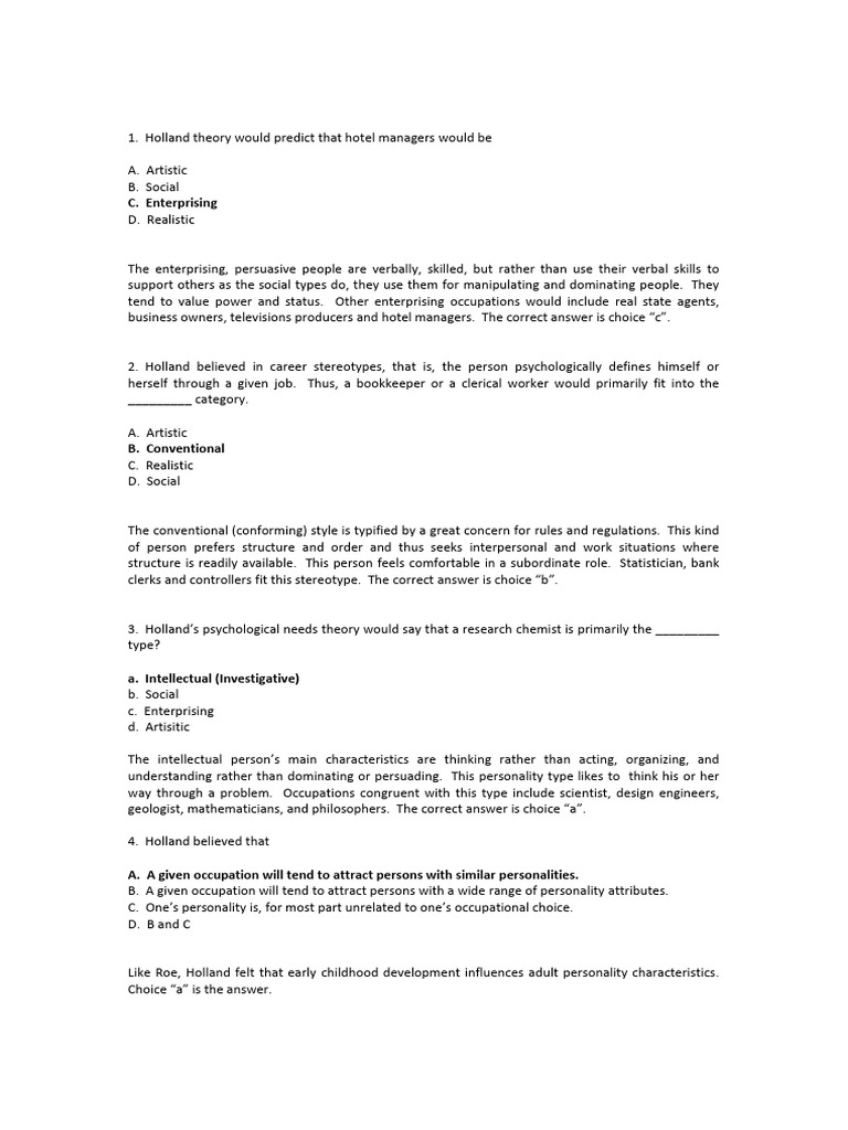 Quiz1 Holland With Answer | PDF | Social Psychology | Behavioural Sciences