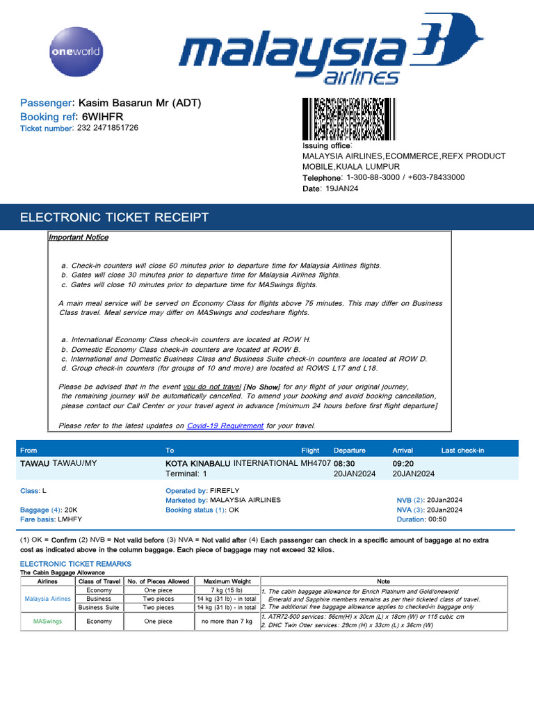 Your Electronic Ticket-EMD Receipt | PDF | Aviation | Civil Aviation