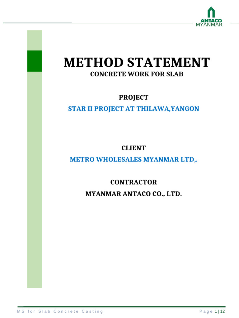 Concrete Slab Work Method Statement | PDF | Concrete | Specification ...