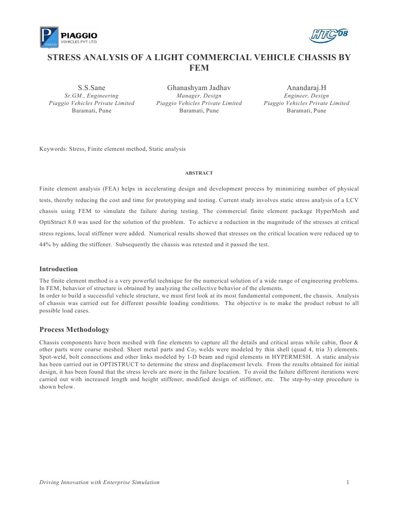 Finite Element Analysis of a Light Commercial Vehicle Chassis to Reduce ...