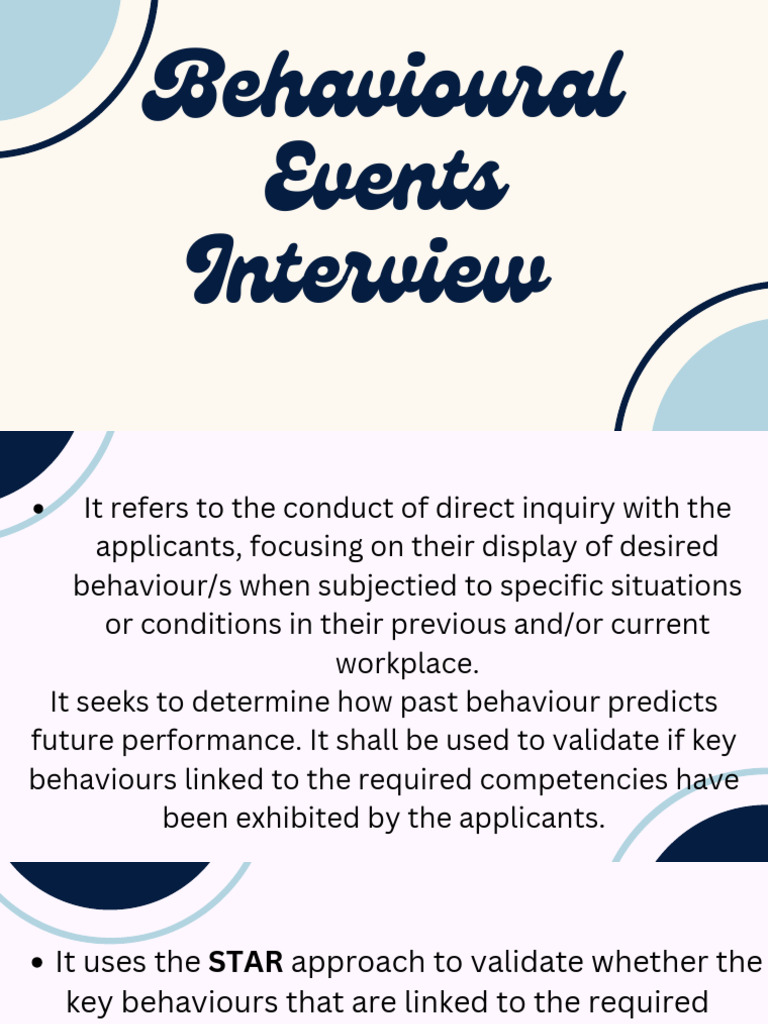 Behavioral Events Interview Guide | PDF | Behavior | Organizational ...