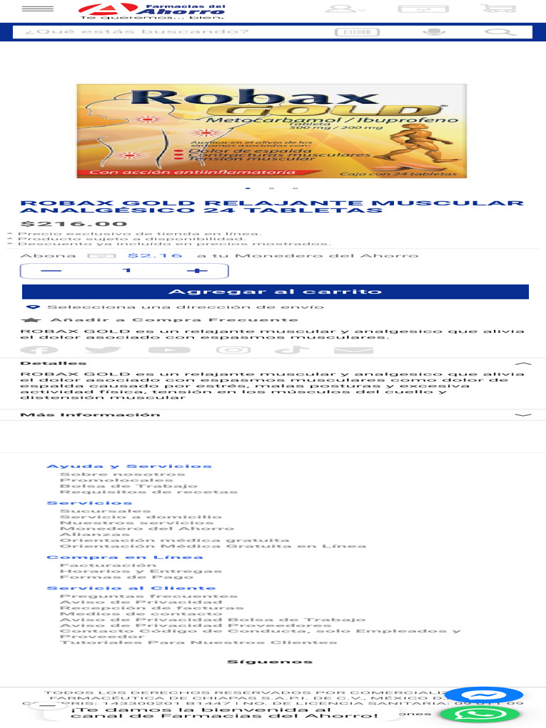 Farmacias Del Ahorro Robax Gold Relajante Muscular Analgésico 24 ...
