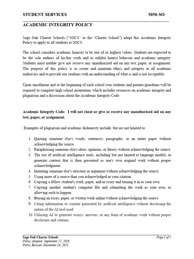 Academic-Integrity-Policy (AI) | PDF | Academic Integrity