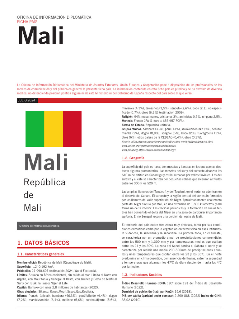 Ficha País: República de Mali 2024 | PDF | Mali