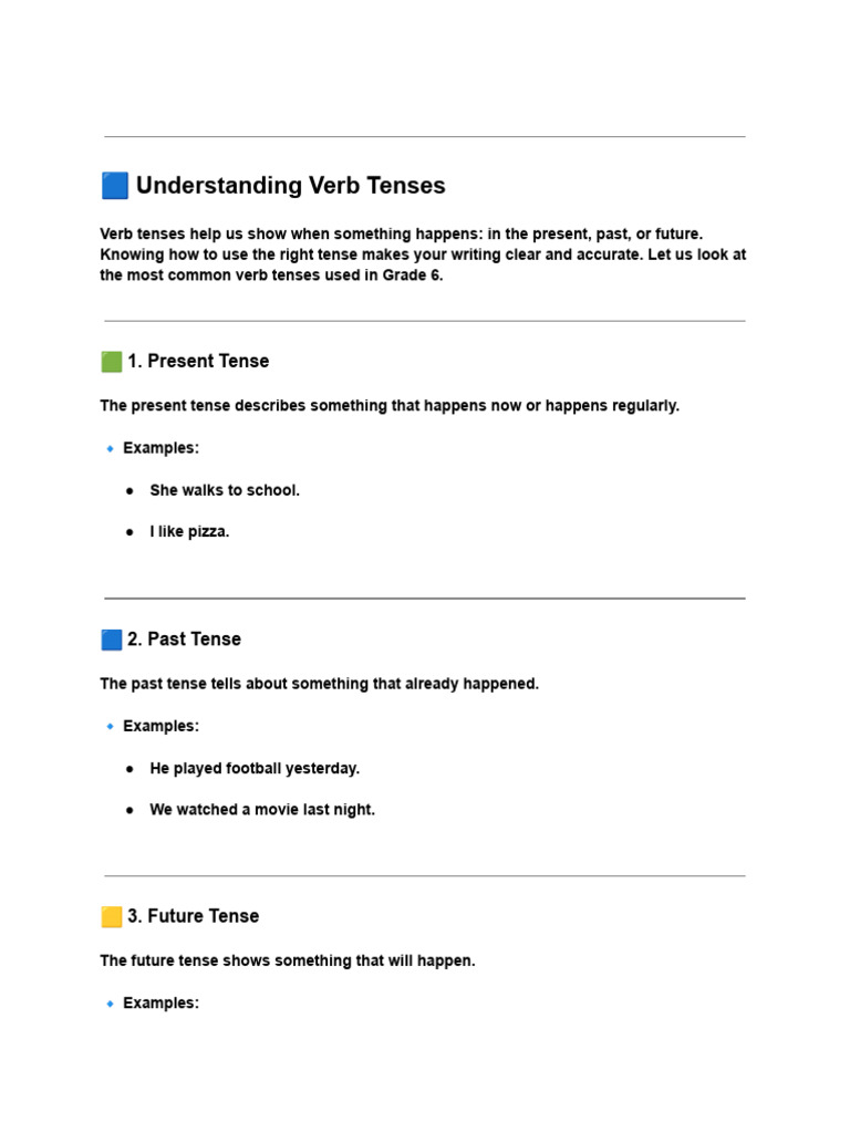 Verb Tenses - Present, Past, Future, Perfect, and Progressive Tenses. | PDF