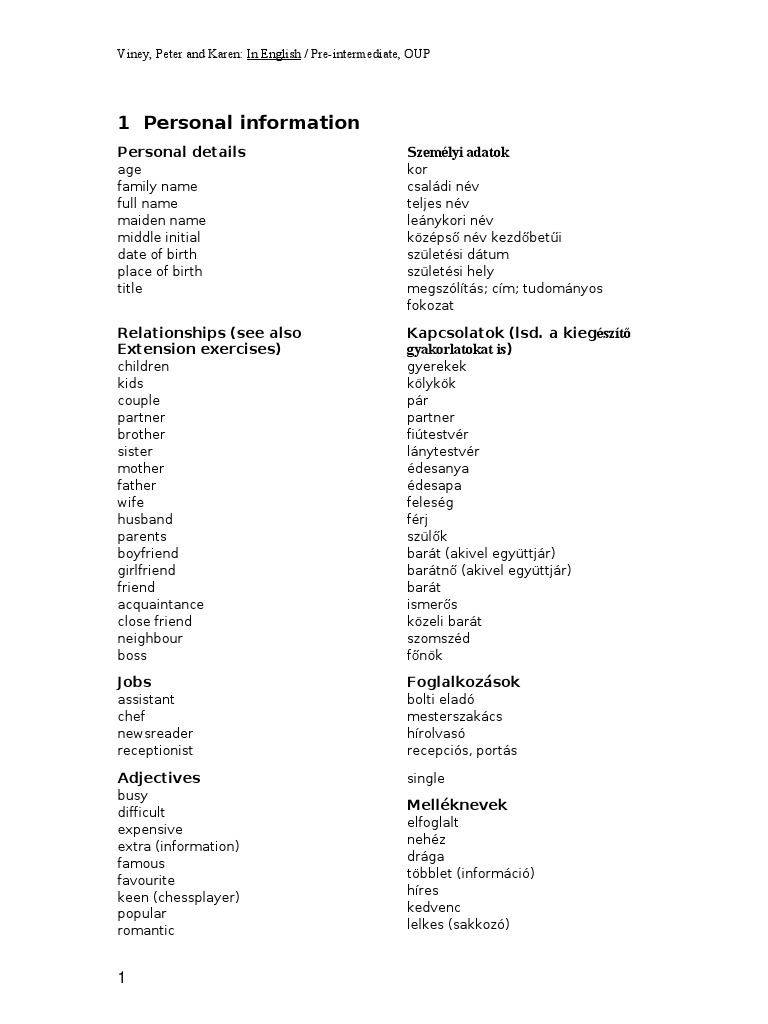 In English Pre Int Word List | PDF