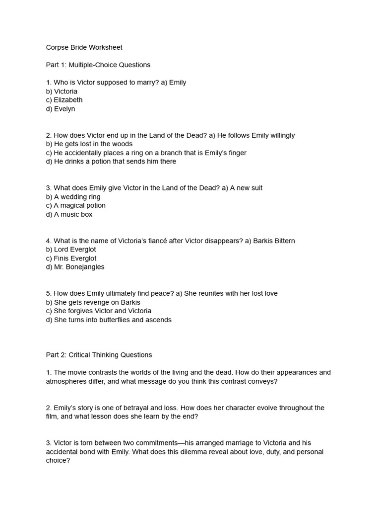 Corpse Bride Worksheet | PDF