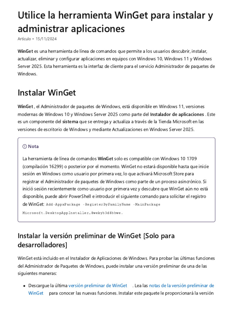 Utilice WinGet para instalar y administrar aplicaciones _ Microsoft Learn | PDF | Windows 10 ...