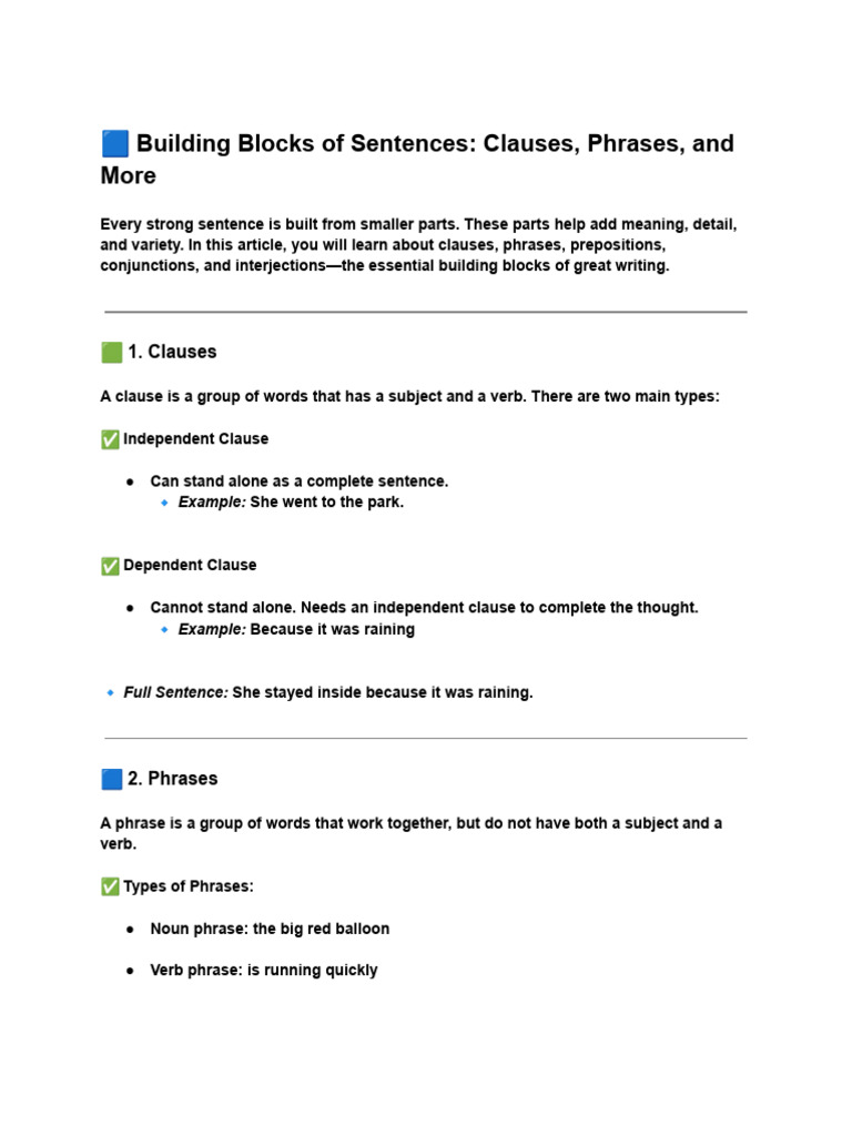 Building Blocks of Sentences_ Clauses, Phrases, and More | PDF | Clause ...