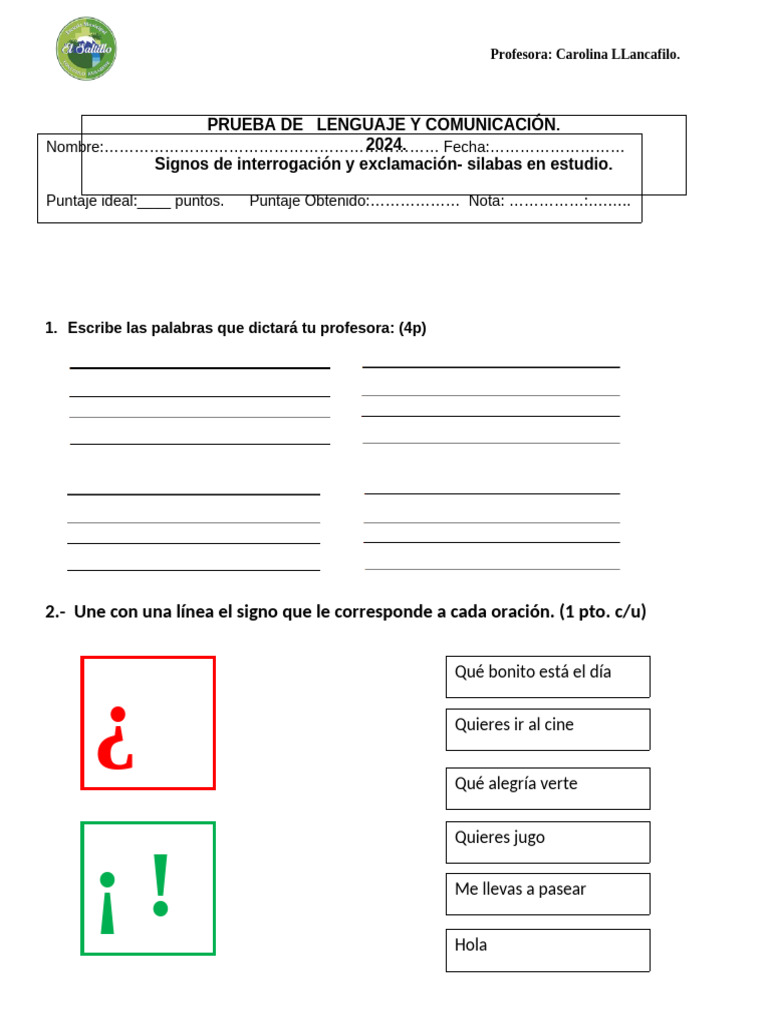 Prueba Signos de Ex. Inte. | PDF | Puntuación | Ortografía