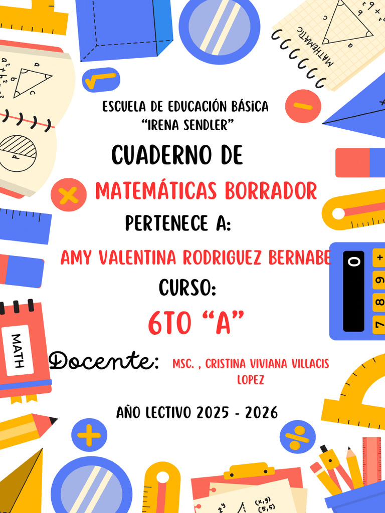 Documento A4 Portada de Matemáticas Ilustrado Multicolor | PDF
