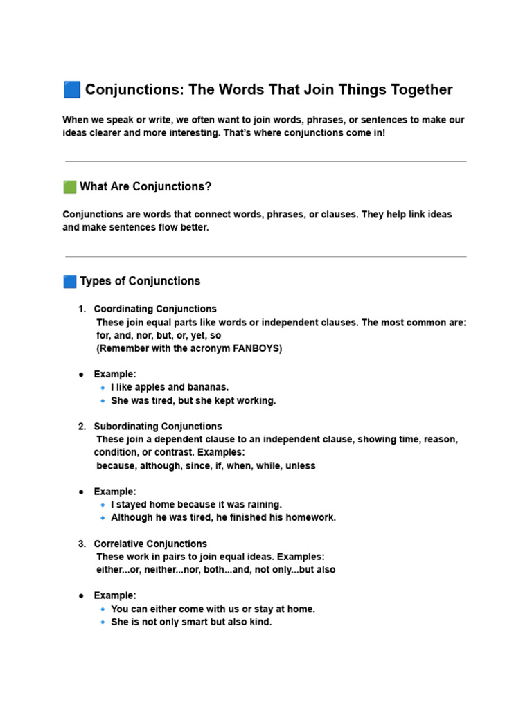 Conjunctions_ The Words That Join Things Together | PDF