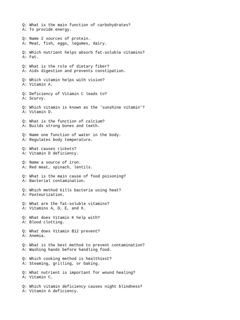 Nutrition Quiz: Key Concepts and Answers | PDF