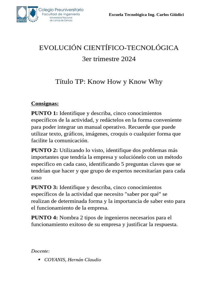 Consigna TP Knowhow y Knowwhy | PDF
