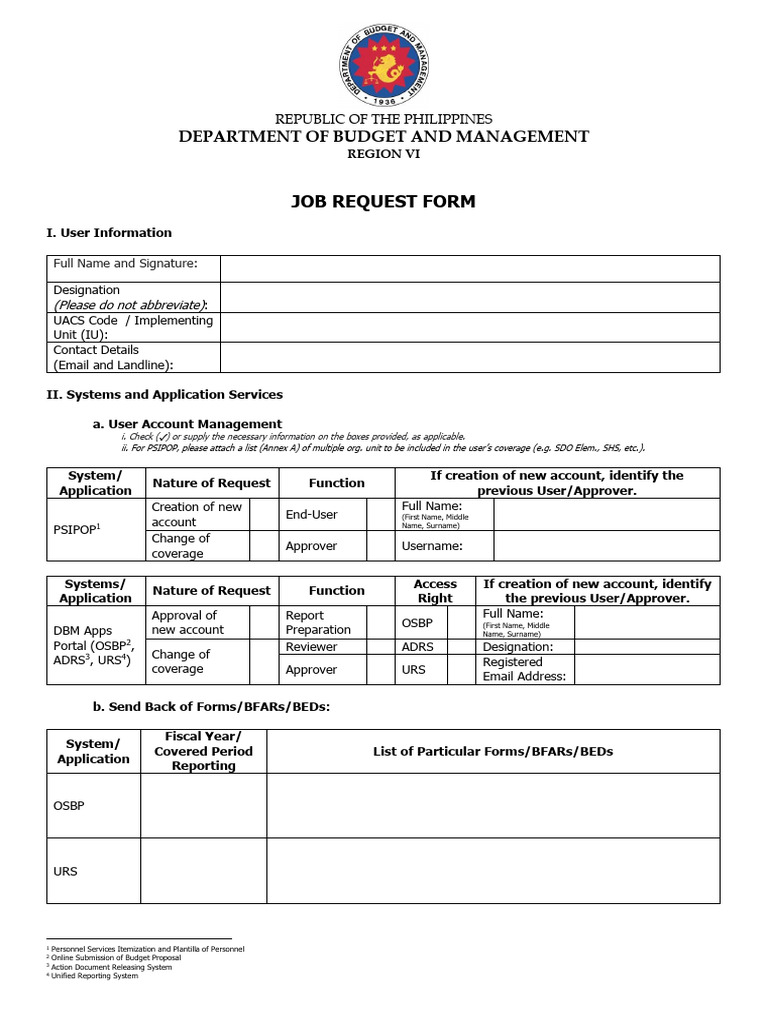 Job Request Form DBM Apps Portal PSIPOP 2 | PDF | Computing