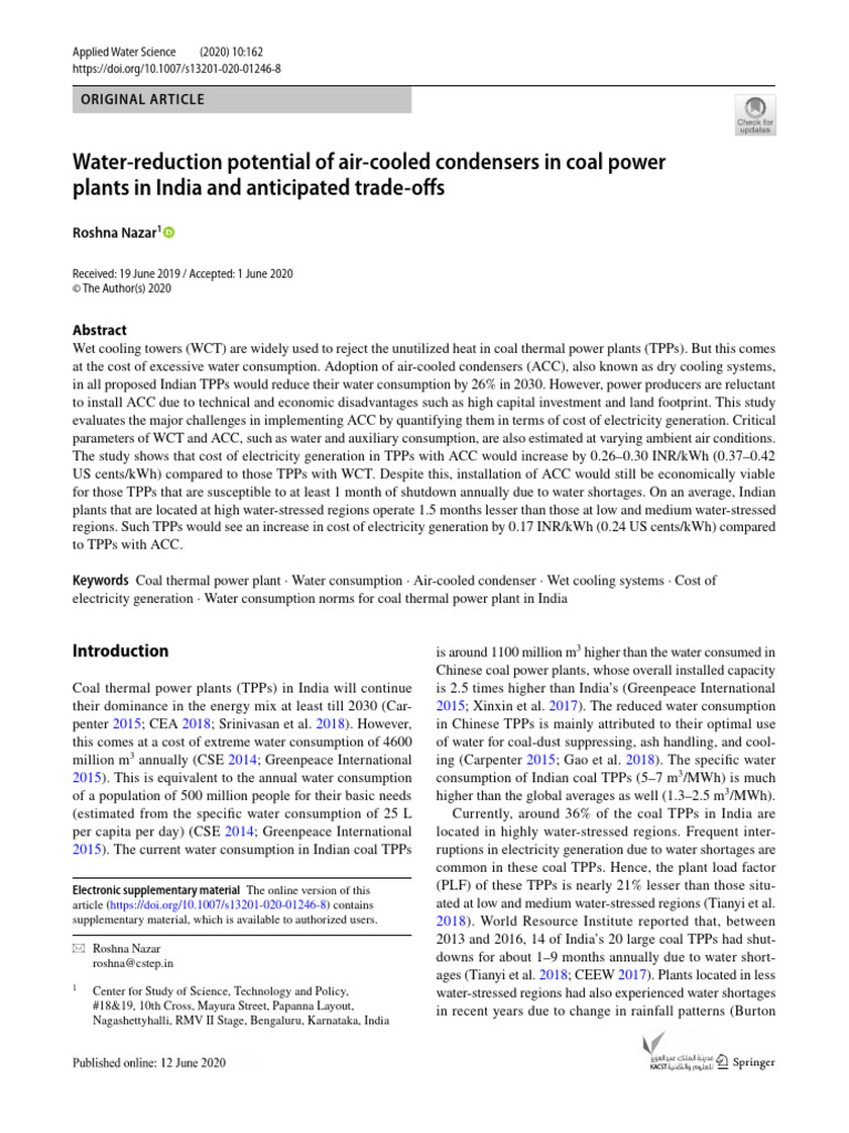 Water-Reduction Potential of Air-Cooled Condensers | PDF | Power ...
