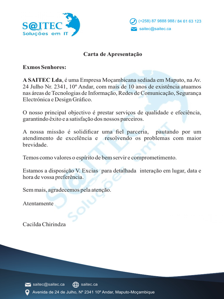 Apresentação da SAITEC Lda em Moçambique | PDF
