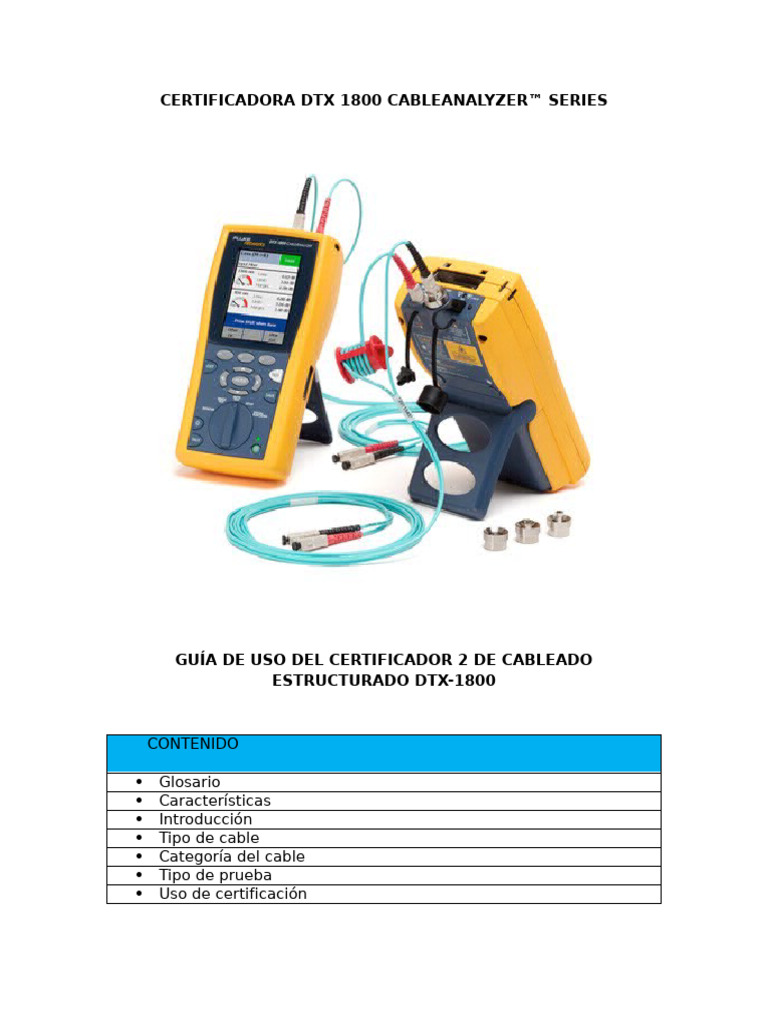 Certificadora DTX 1800 Cableanalyzer | PDF | Telecomunicaciones | Tecnología de información y ...
