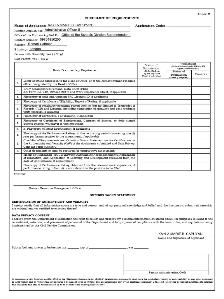 ANNEX C Checklist of Requirements and Omnibus Sworn Statement | PDF