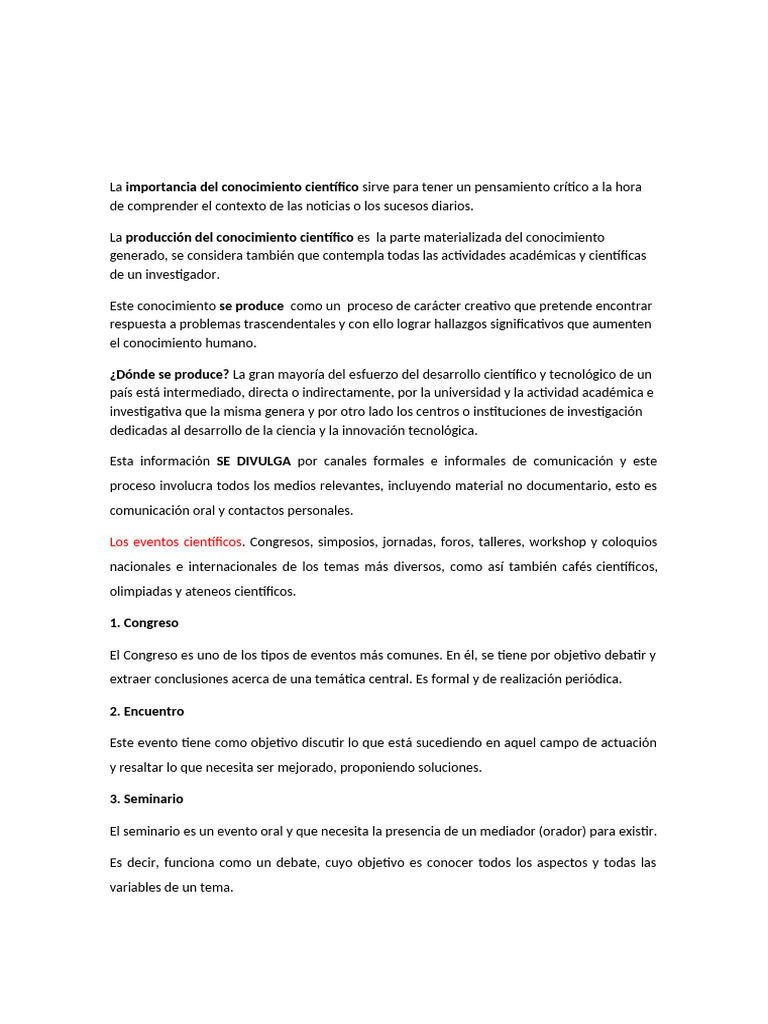 Importancia Del Conocimiento Científico: Los Eventos Científicos | PDF | Conocimiento | Pensamiento