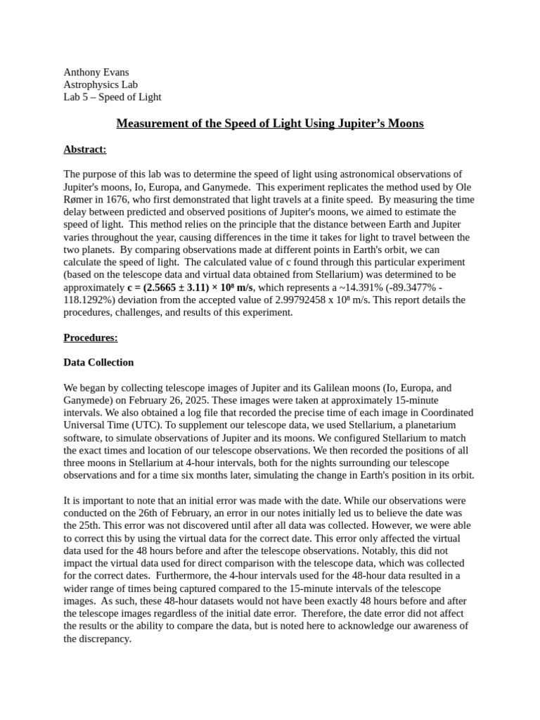 Anthony Evans - Lab 5 Report | PDF | Astronomical Unit | Accuracy And Precision
