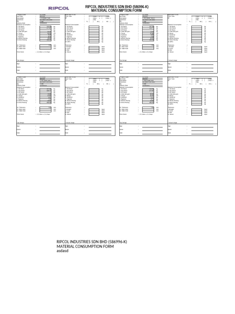 2023 - Material Consumption Form | PDF