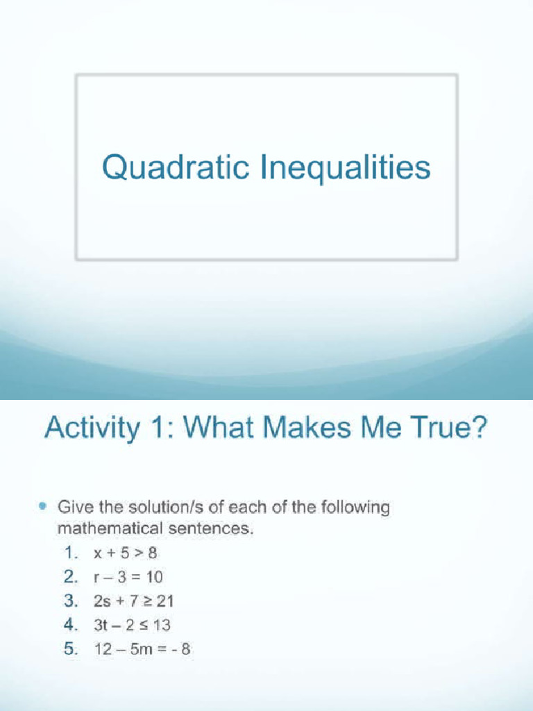 MATH9Q1 - Lesson 10 Quadratic Inequalities | PDF