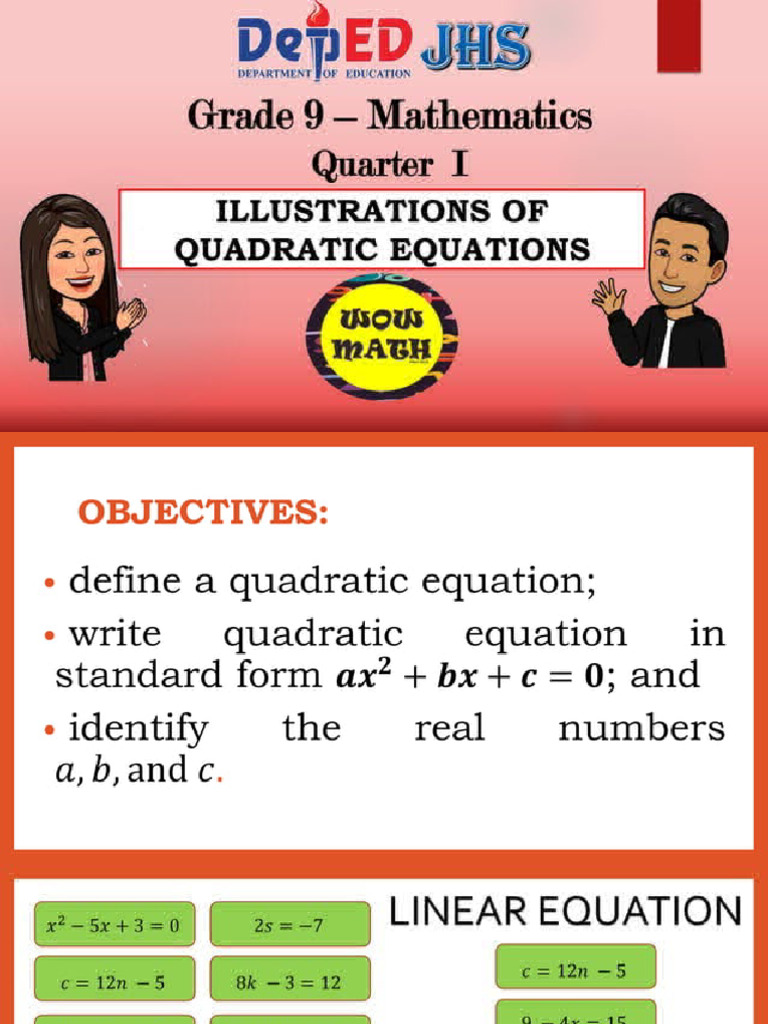 MATH9Q1 - Lesson 1 Illustrating Quadratic Equations (WowMath) | PDF